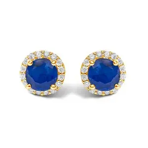 HAUS OF BRILLIANCE 10k Gold Gemstone And Diamond Halo Stud Earrings - Yellow | Blue Sapphire